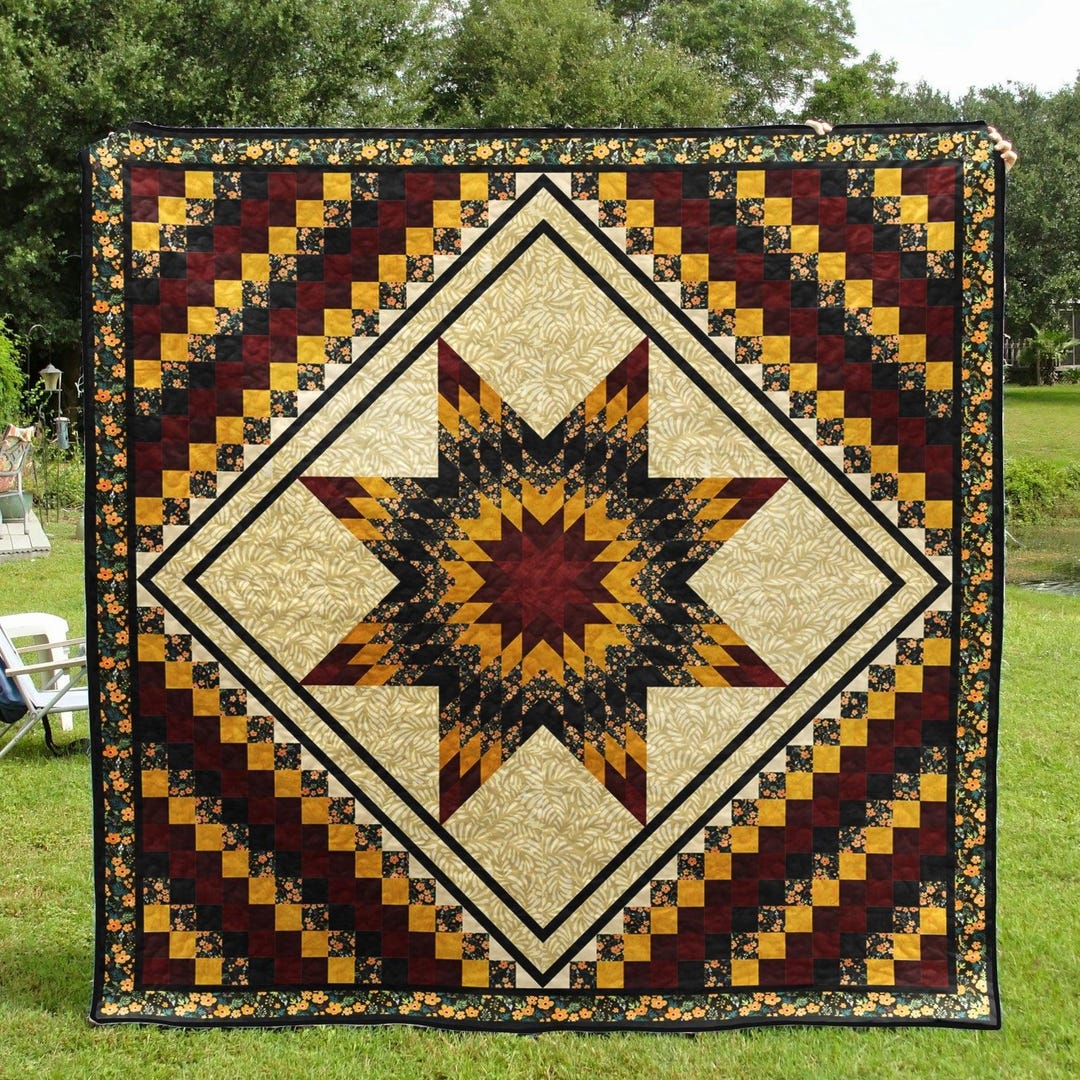 Native American Lakota Star Quilt Blanket, Yellow Southwestern Throw ...