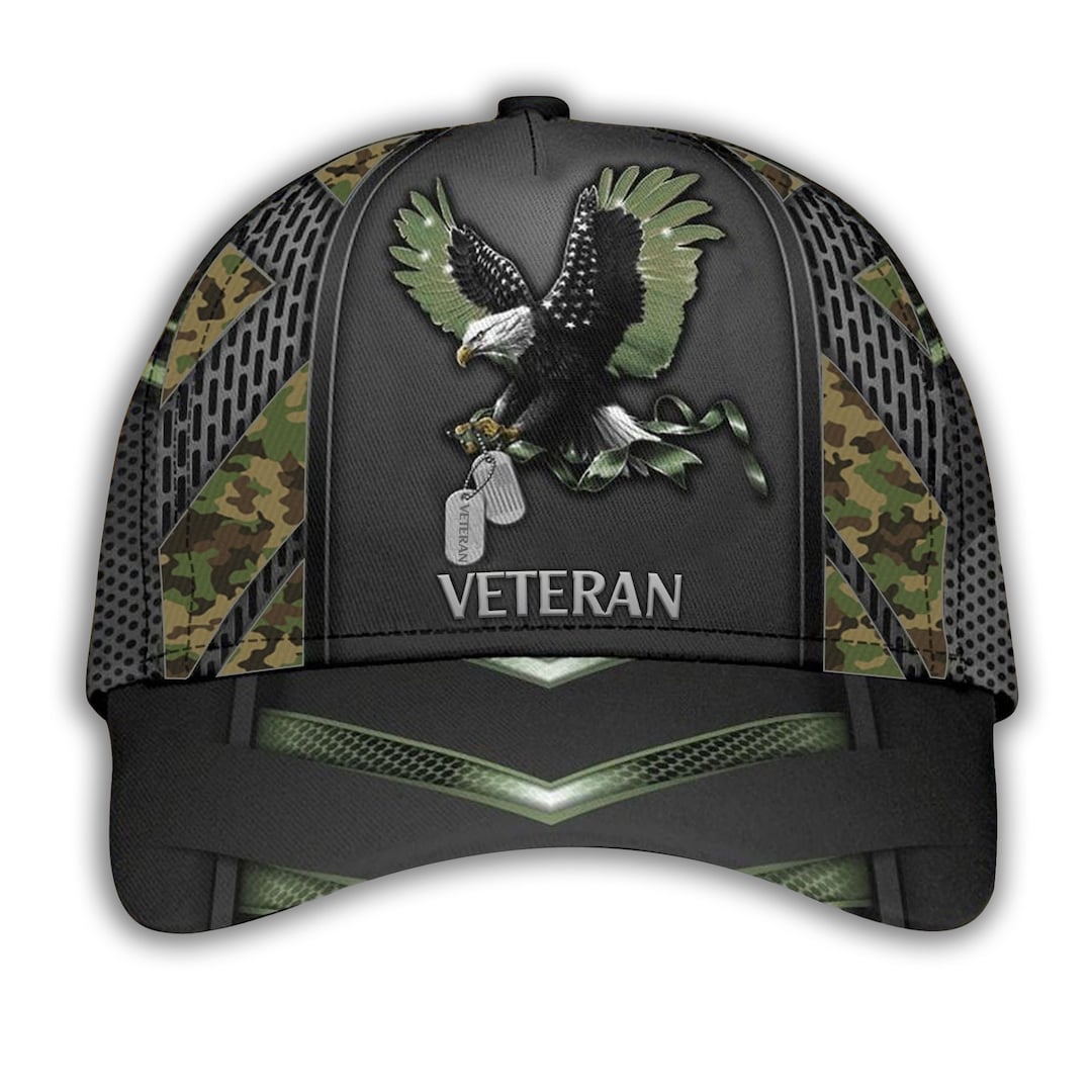 Camo Eagle Veteran Cap, Proud Veteran Hat, Adjustable Baseball Cap, US Military Cap Gift for Dad ...