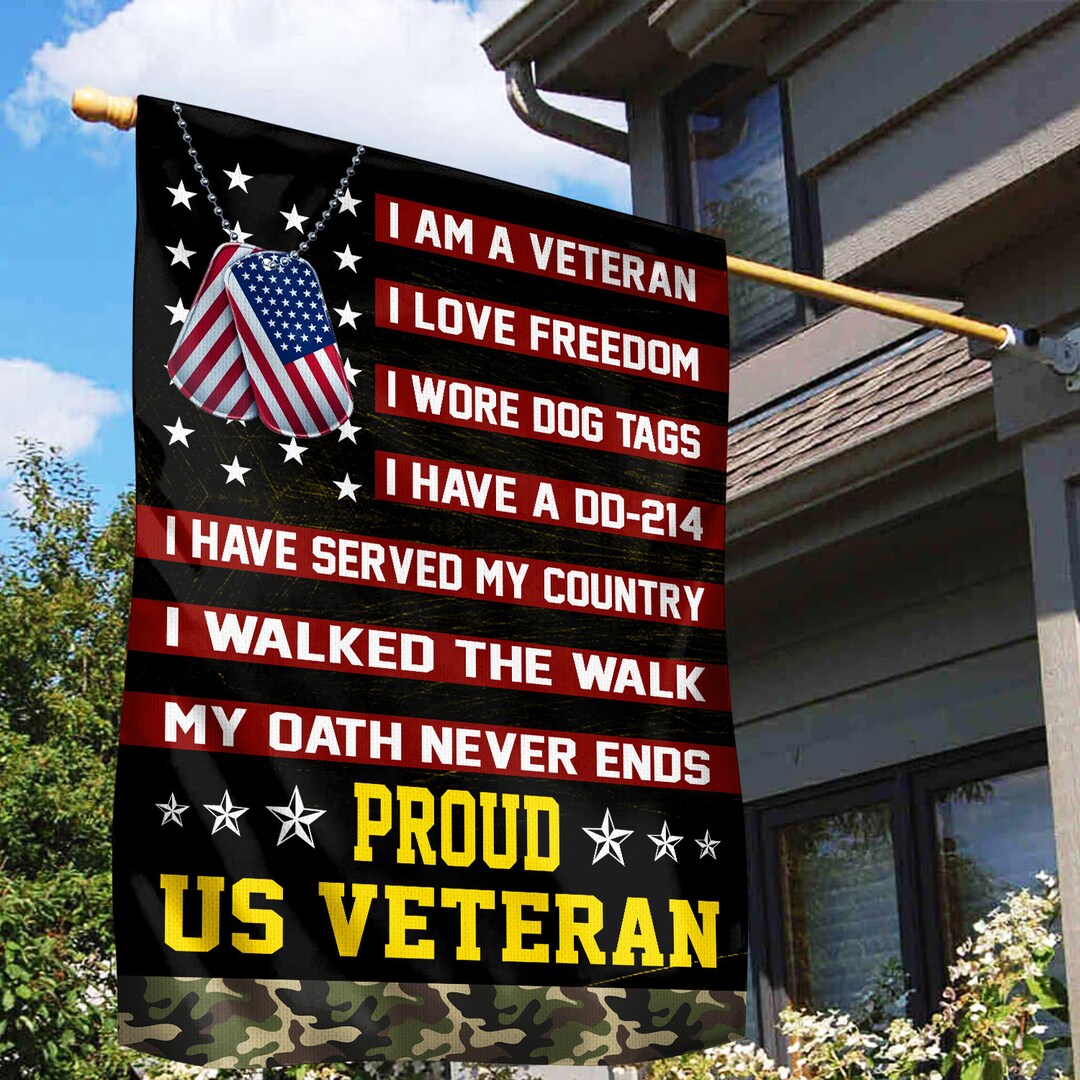 Proud US Veteran Flag, Memorial Military Garden Flag, American Flag ...