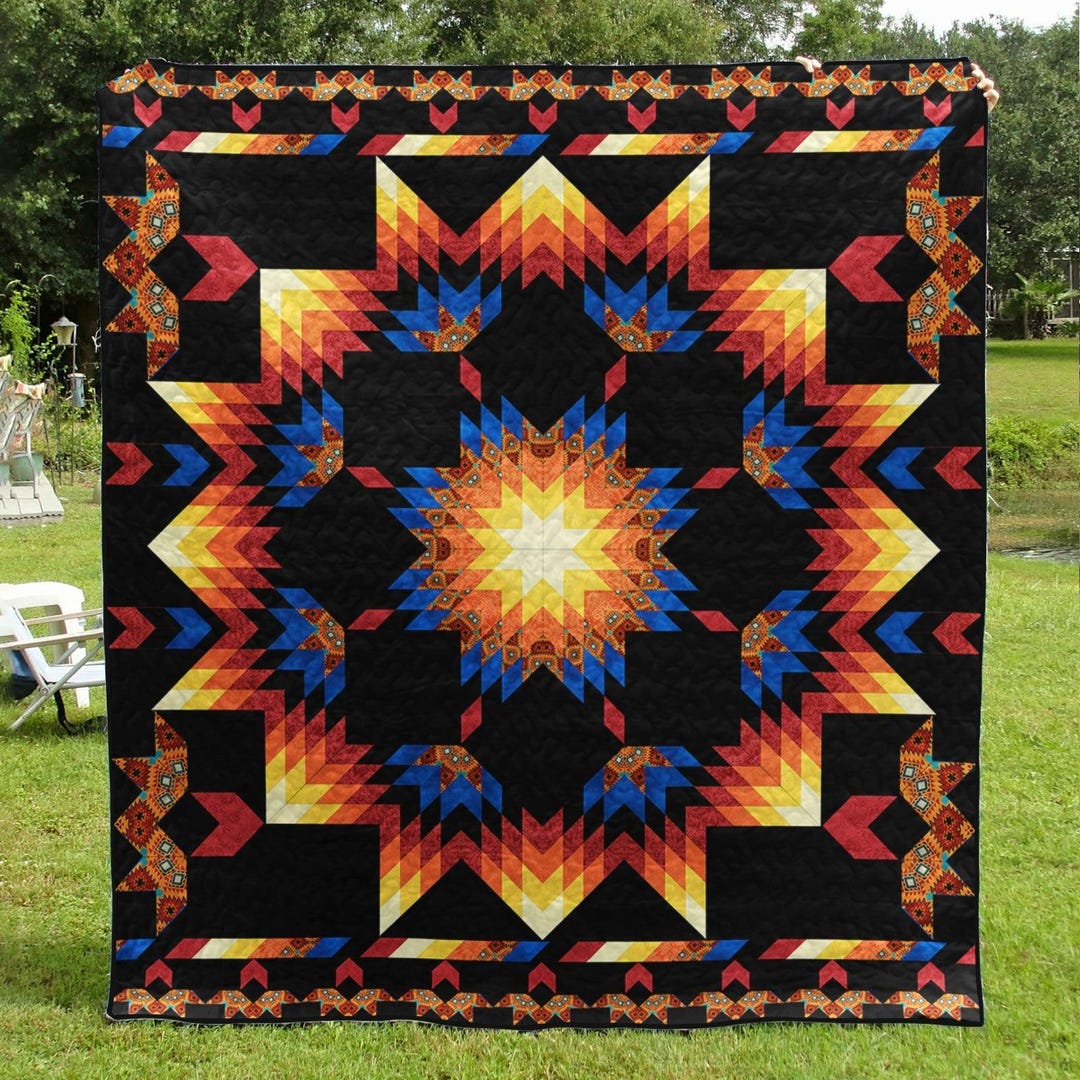 Native American Lakota Star Quilt Blanket, Southwestern Throw ...