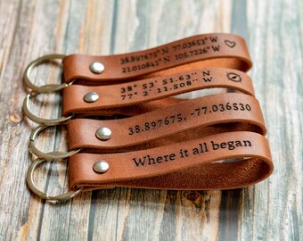 Leather Coordinates Keychain - Etsy