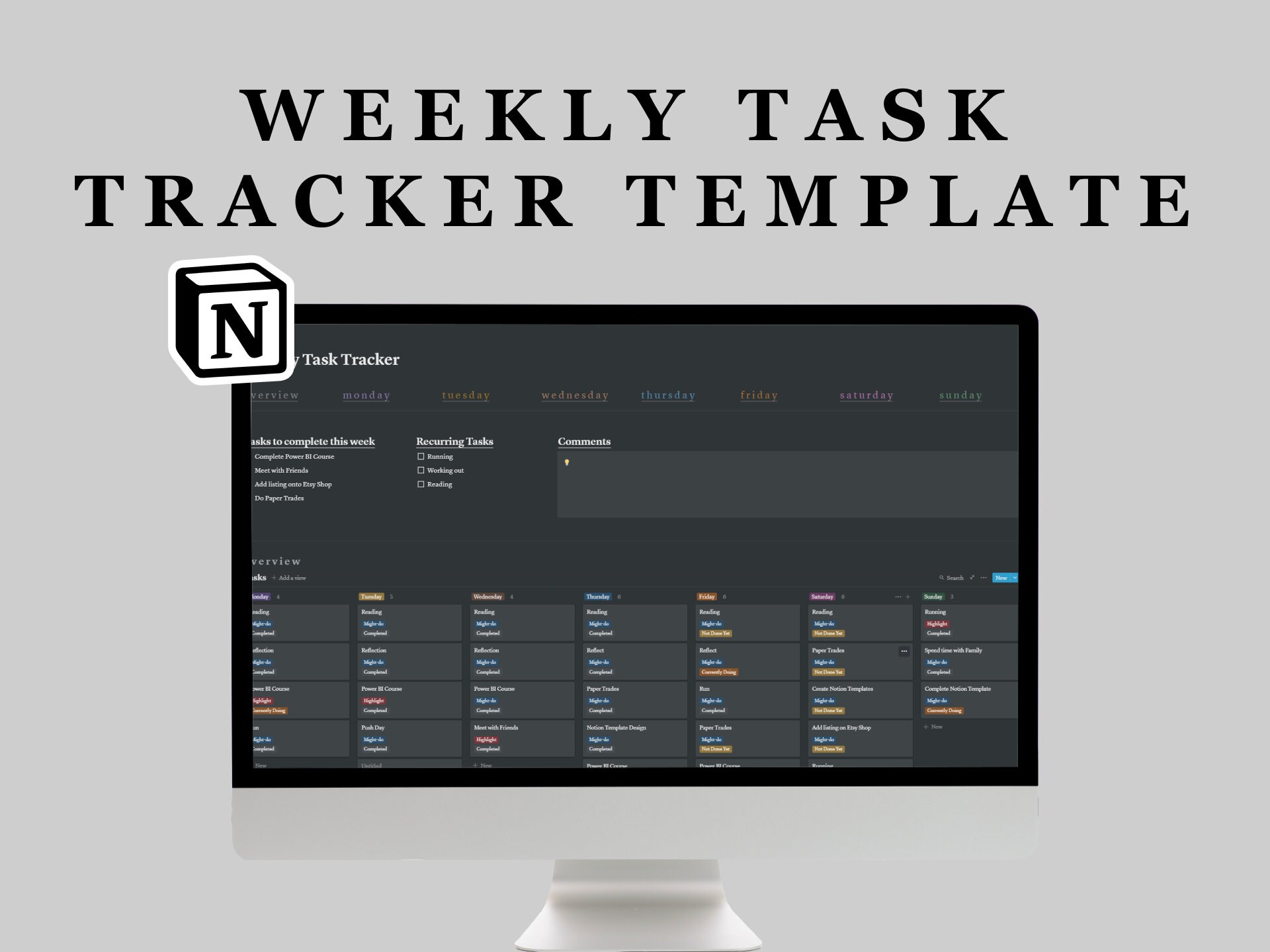 Notion Template - Weekly Task Planner - Etsy