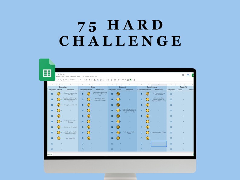 75 Hard Challenge Spreadsheet Template Habit Building | Etsy