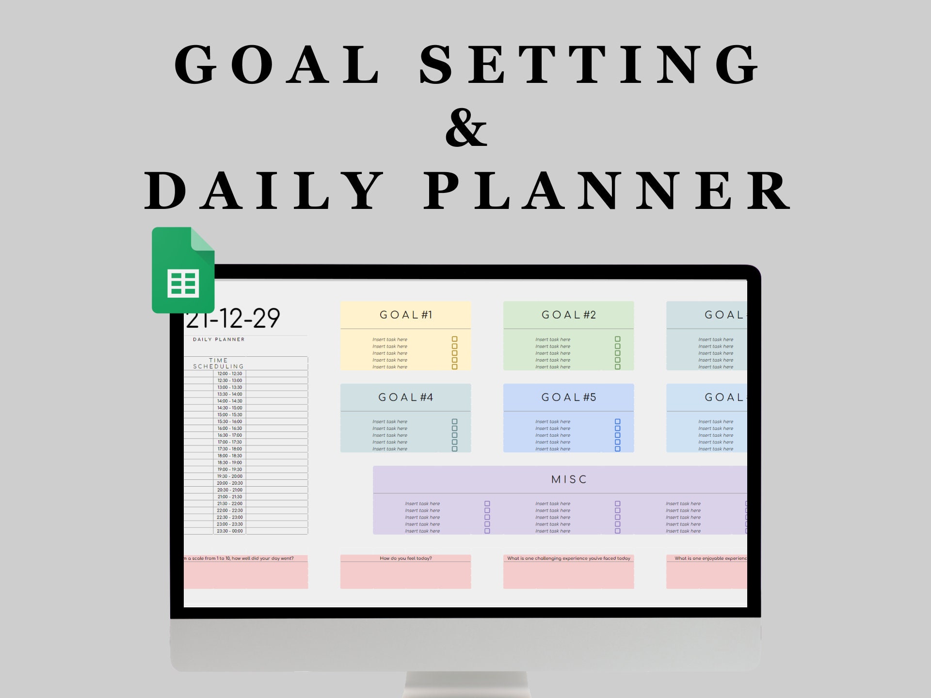 Goals Setting & Daily Planner Spreadsheet Template | Daily To-do List ...