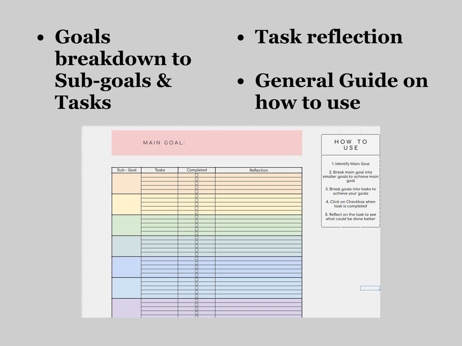 Goals Setting & Daily Planner Spreadsheet Template | Daily To-do List ...