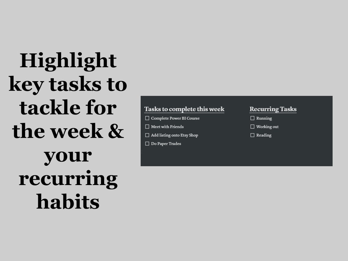 Notion Template - Weekly Task Planner - Etsy