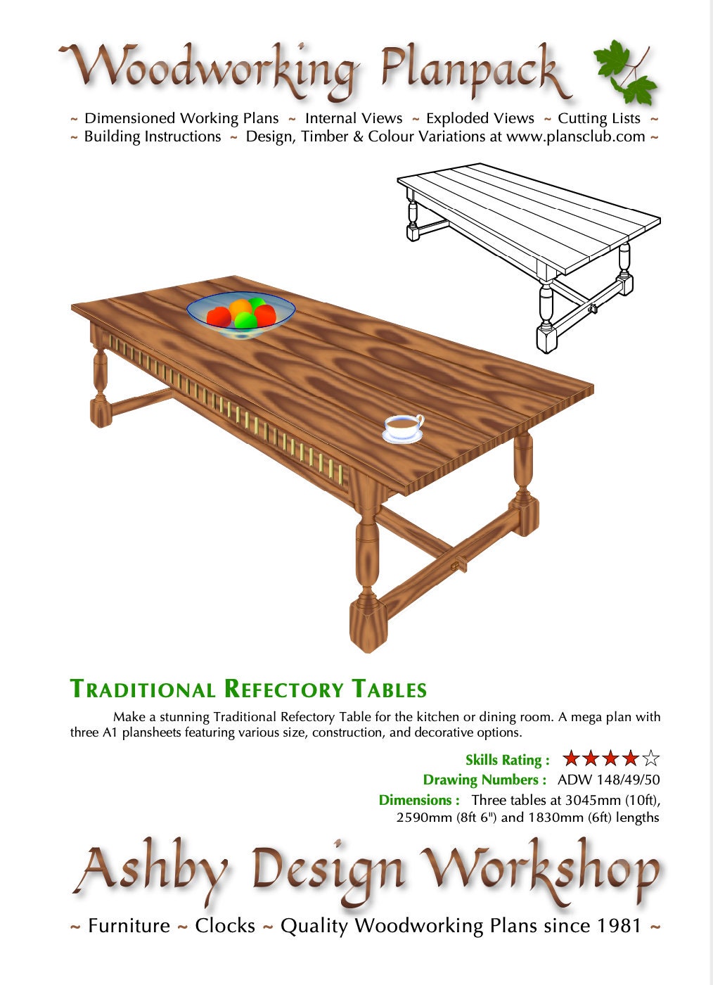 Dining Table Plans - Traditional Refectory Table Plans - Farmhouse ...