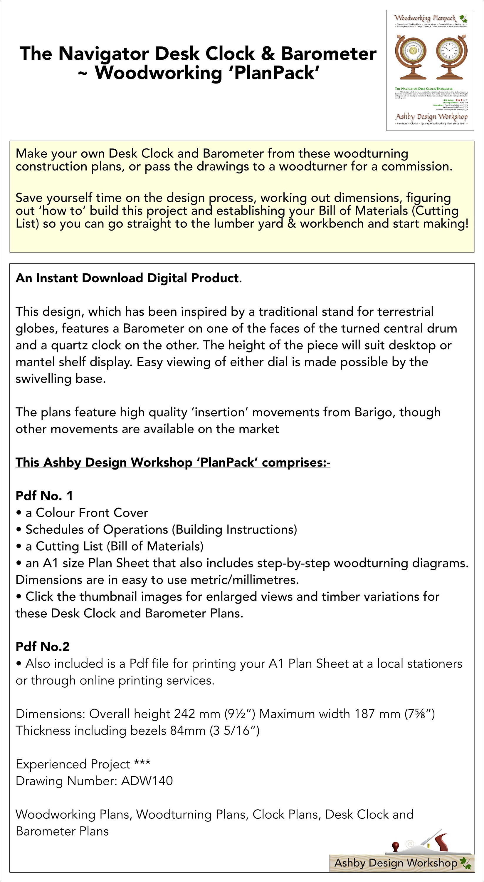 Desk Clock and Barometer Plans - Clock Plans - Barometer Plans ...