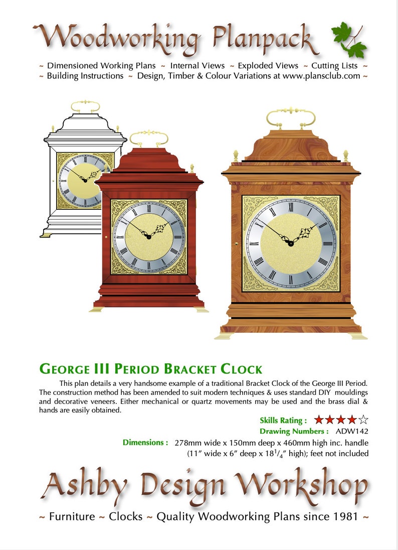 Nine Table, Mantel & Shelf Clock Plans - Table Clocks - Mantel Clocks ...