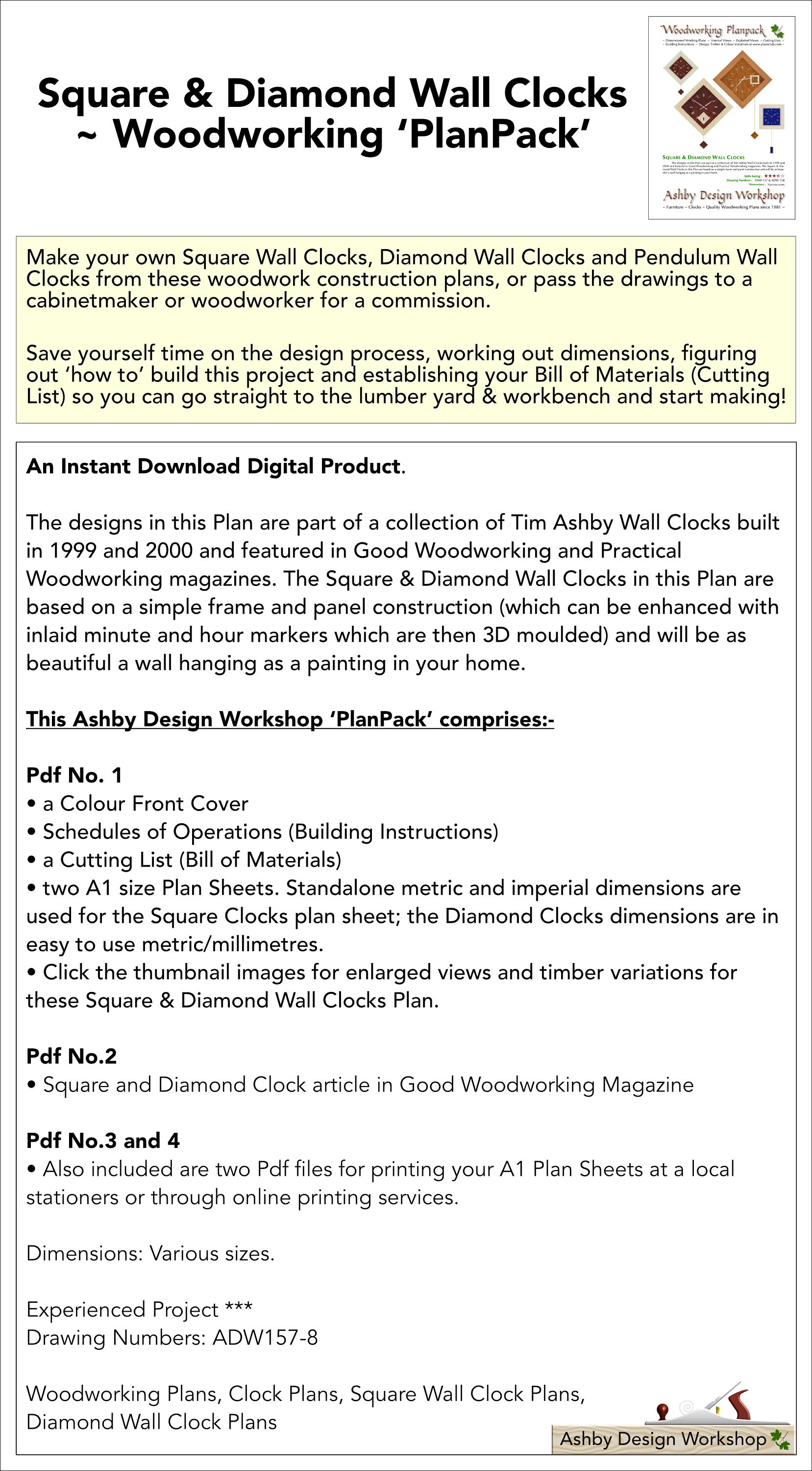 Square & Diamond Wall Clocks Clock Plans Woodwork Plans Woodworking ...