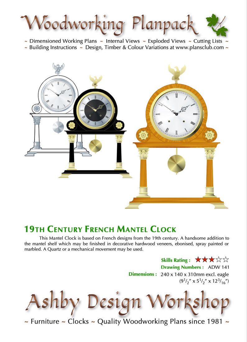Nine Table, Mantel & Shelf Clock Plans - Table Clocks - Mantel Clocks ...
