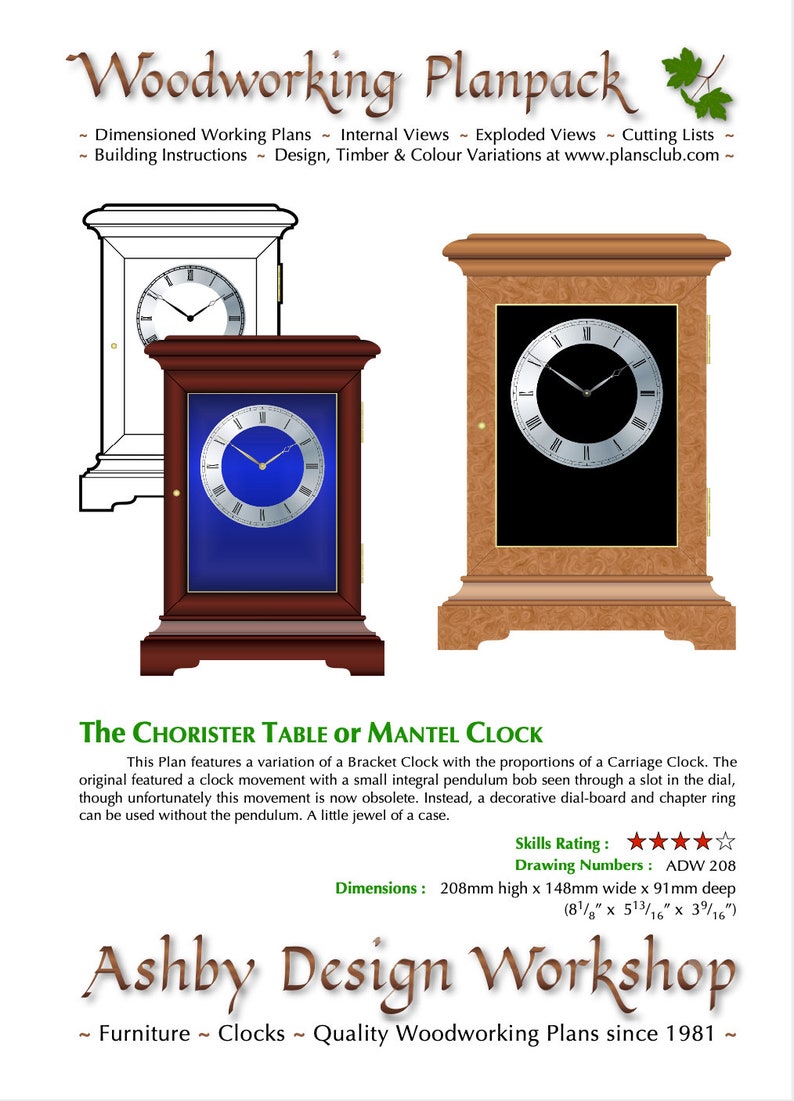 Nine Table, Mantel & Shelf Clock Plans - Table Clocks - Mantel Clocks ...