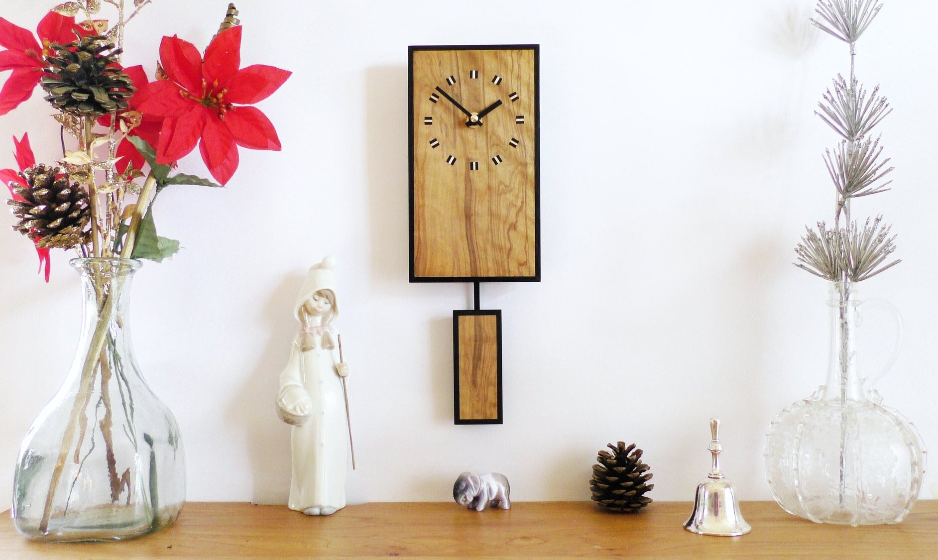 Exotic Wood Wall Clock. Pendulum Wall Clock in Olive Wood With an Old ...