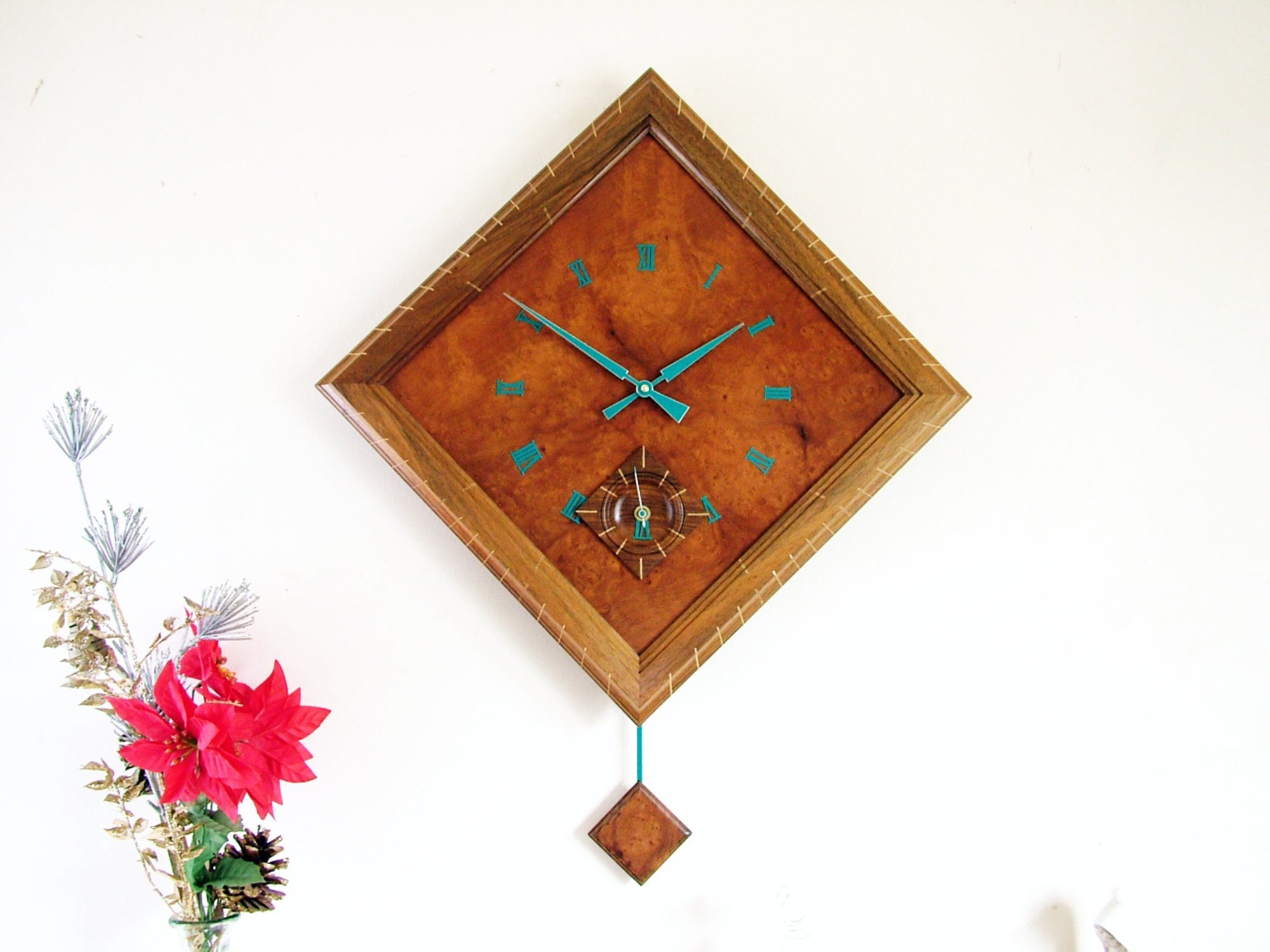 Large Wall Clock Pendulum Clock Diamond Clock Large Wooden Wall Clock ...