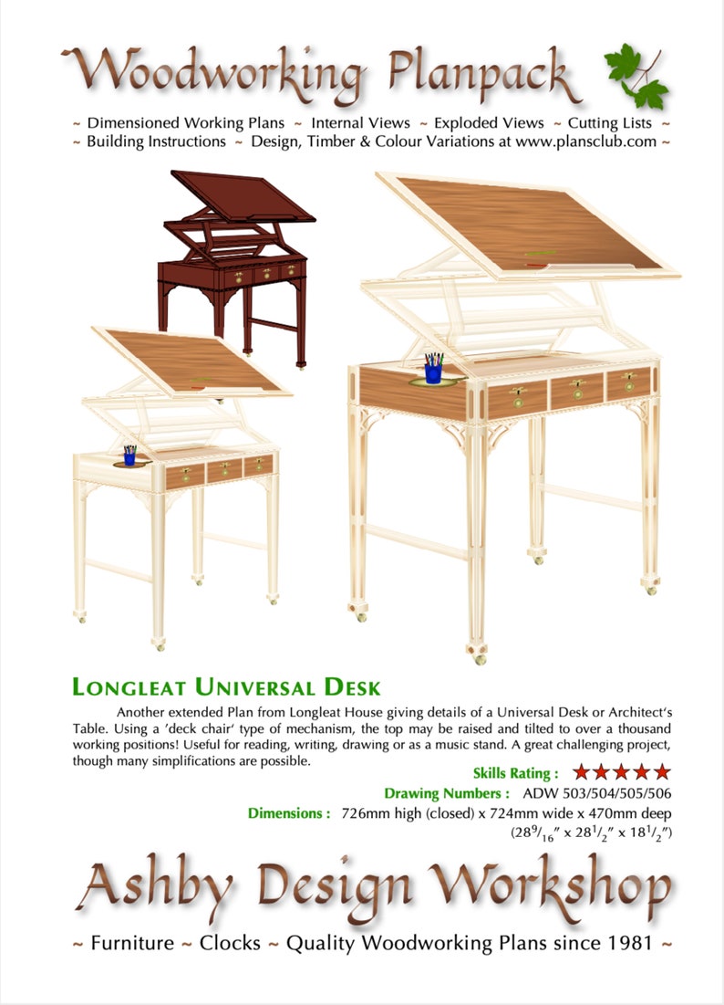 Desk Plans - Longleat House Universal Desk - Architect’s Table - Music ...