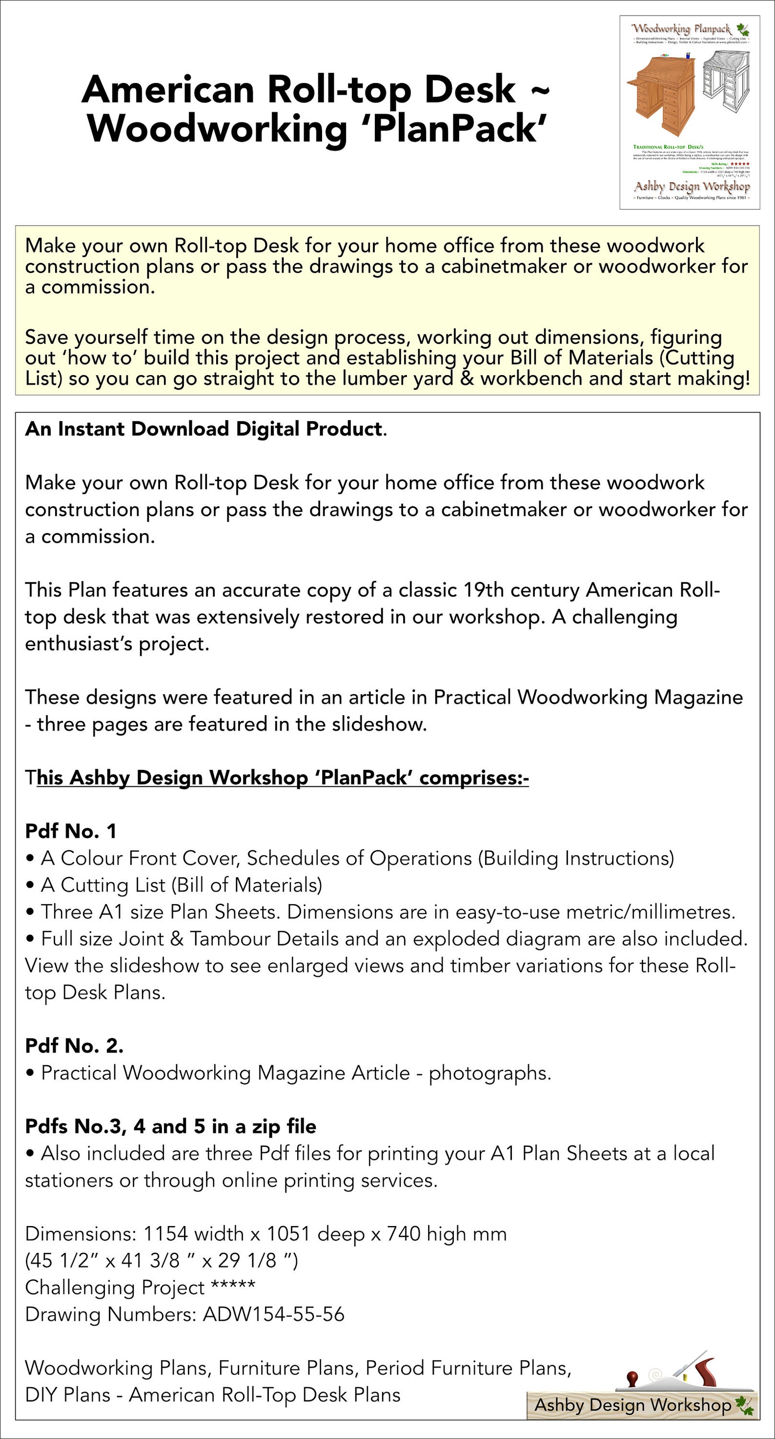 American Roll Top Desk Plans Woodwork Plan DIY Home Office - Etsy