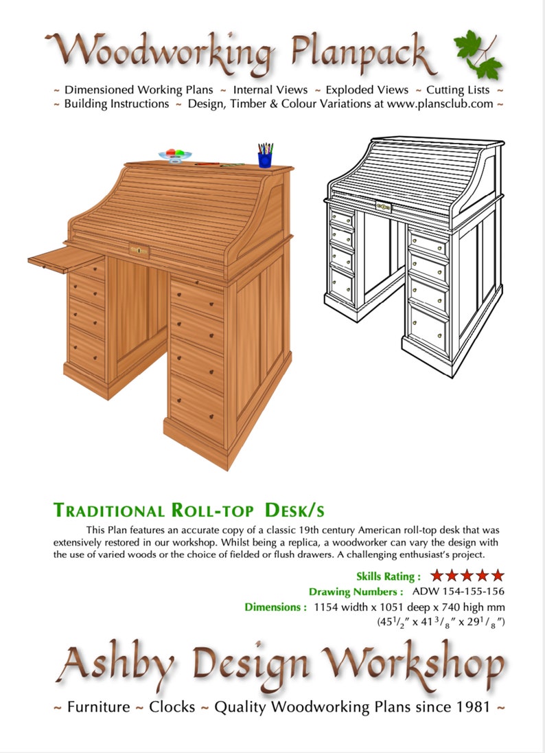 American Roll Top Desk Plans - Woodwork Plan - DIY Home Office Desk ...