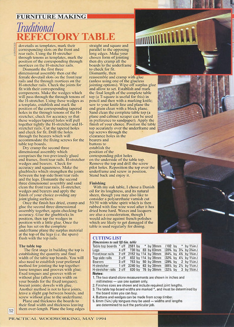 Dining Table Plans - Traditional Refectory Table Plans - Farmhouse ...