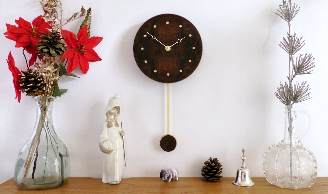 Handmade Wooden Wall Clock. Pendulum Wall Clock in Quarter-matched Burr ...