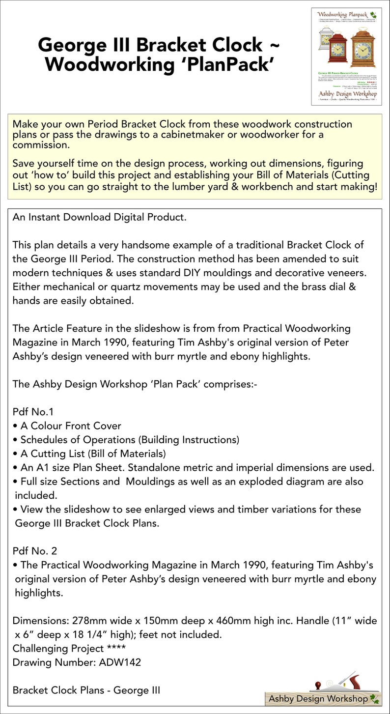 Bracket Clock Plans - George III Bracket Clock - Woodwork Plans - DIY ...