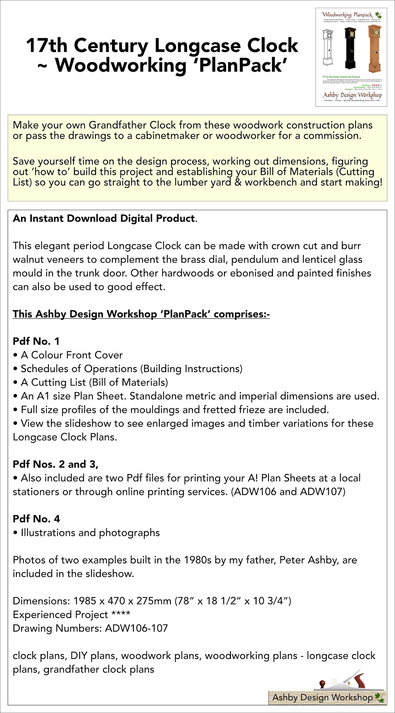 Longcase Clock Plans - 17th Century Longcase Clock - Grandfather Clock ...