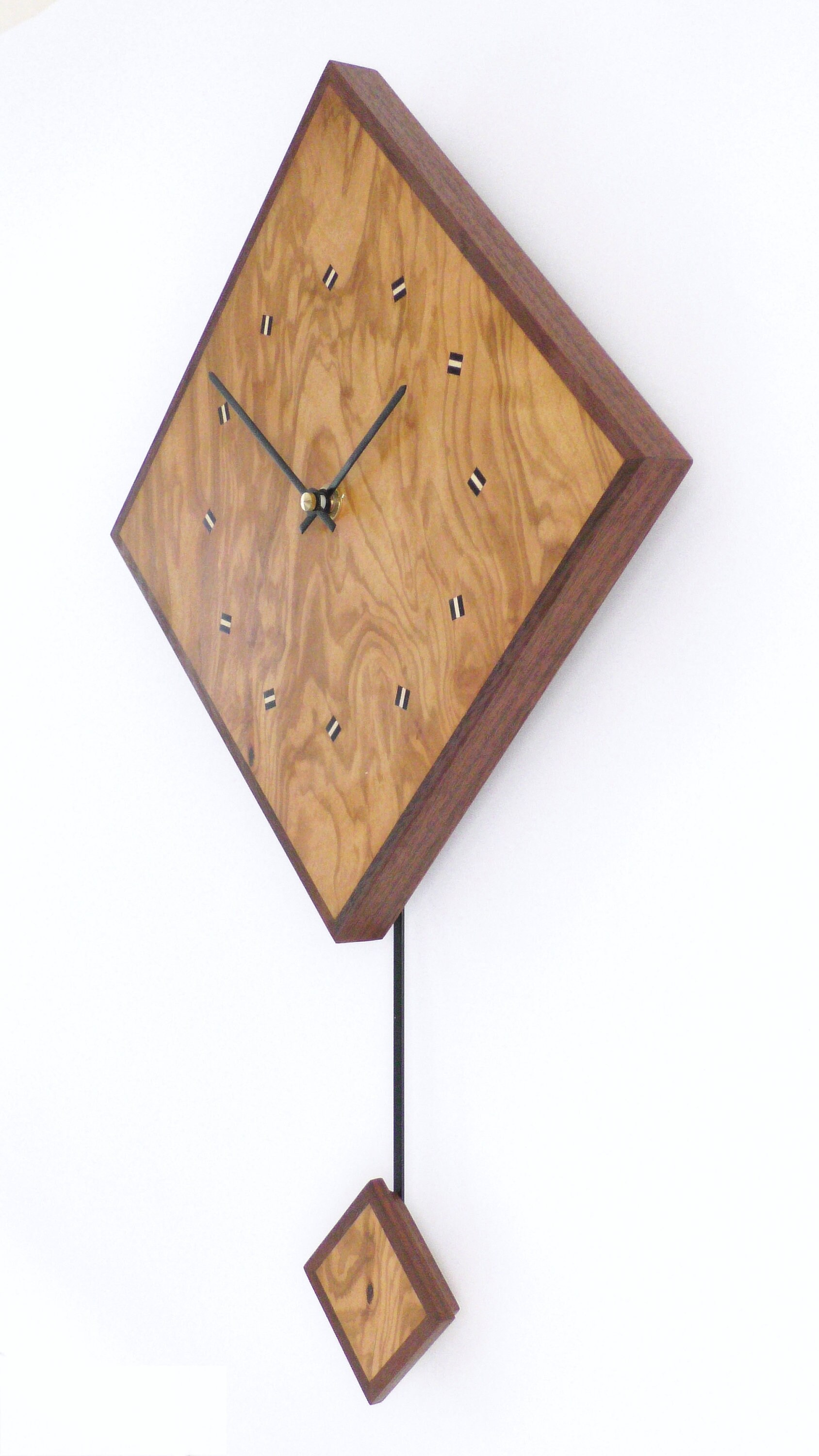 Exotic Wood Wall Clock. Pendulum Wall Clock in Olive Wood and Black ...