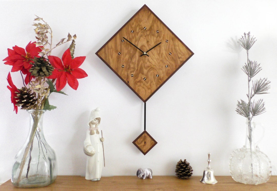 Exotic Wood Wall Clock. Pendulum Wall Clock in Olive Wood and Black ...