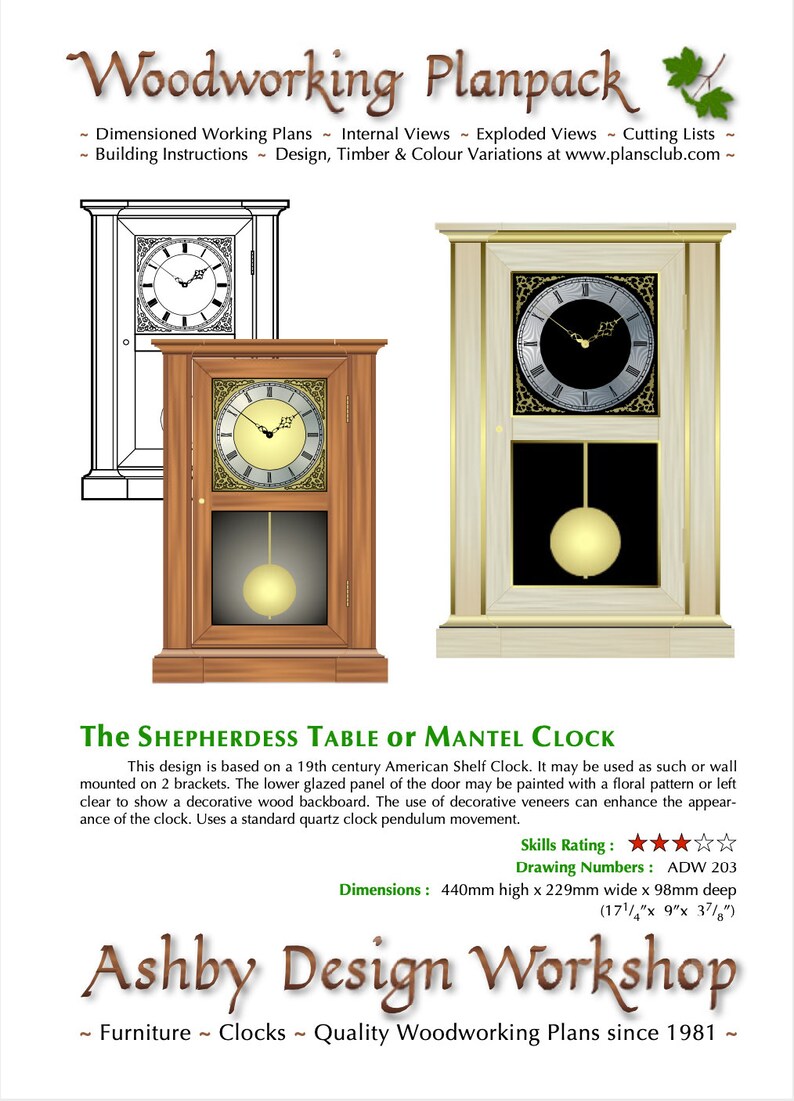 Nine Table, Mantel & Shelf Clock Plans - Table Clocks - Mantel Clocks ...