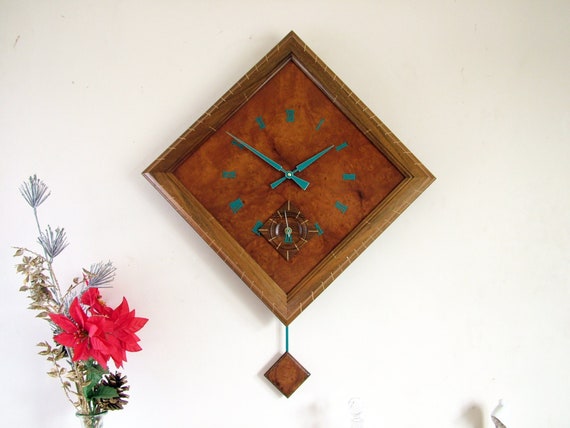 Large Wall Clock Pendulum Clock Diamond Clock Large Wooden | Etsy