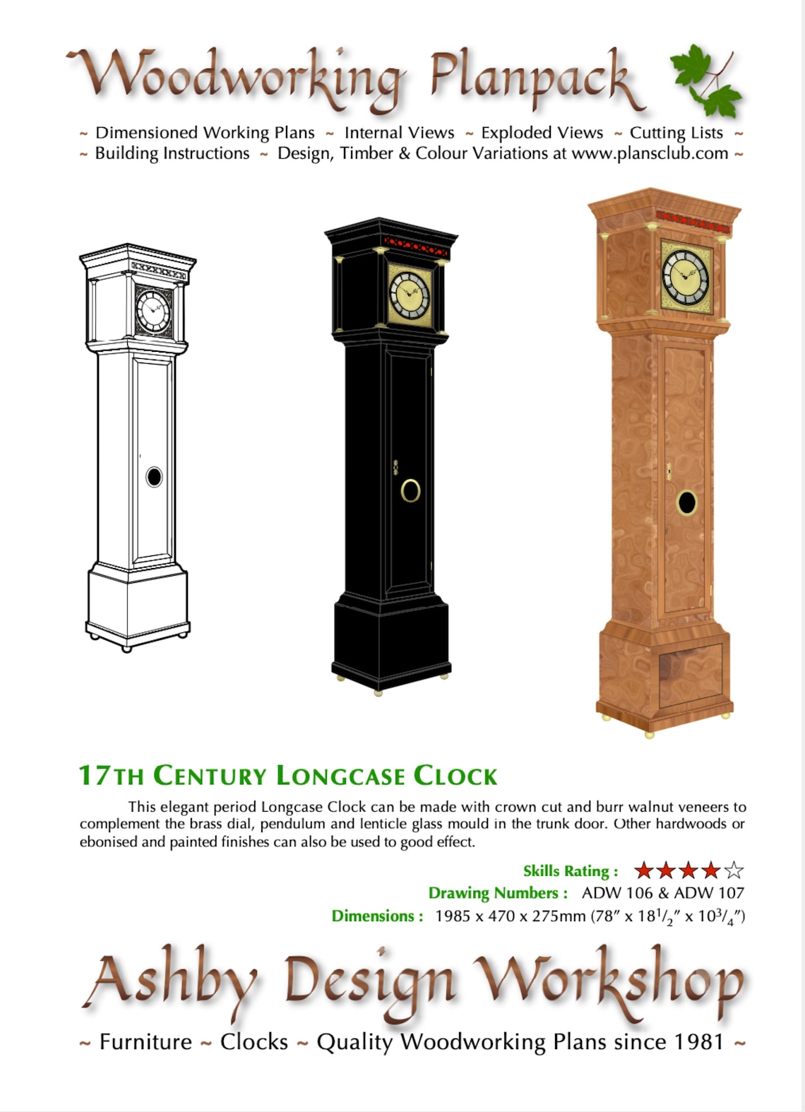 Longcase Clock Plans - 17th Century Longcase Clock - Grandfather Clock ...