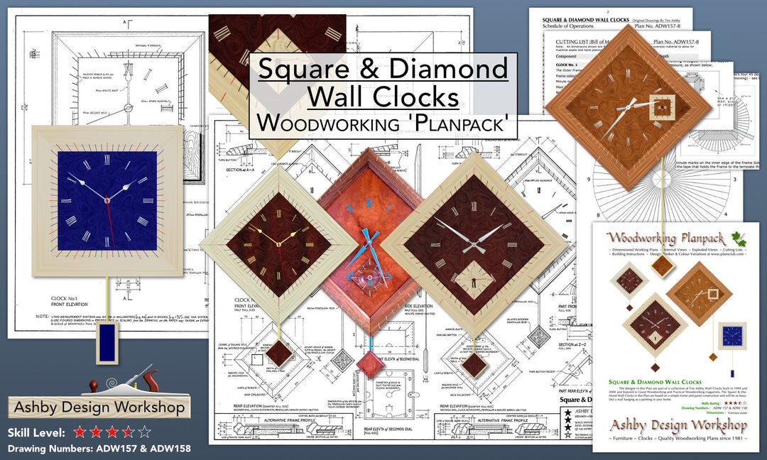 Square & Diamond Wall Clocks - Clock Plans - Woodwork Plans ...