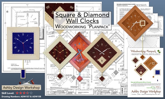 Square & Diamond Wall Clocks Clock Plans Woodwork Plans | Etsy
