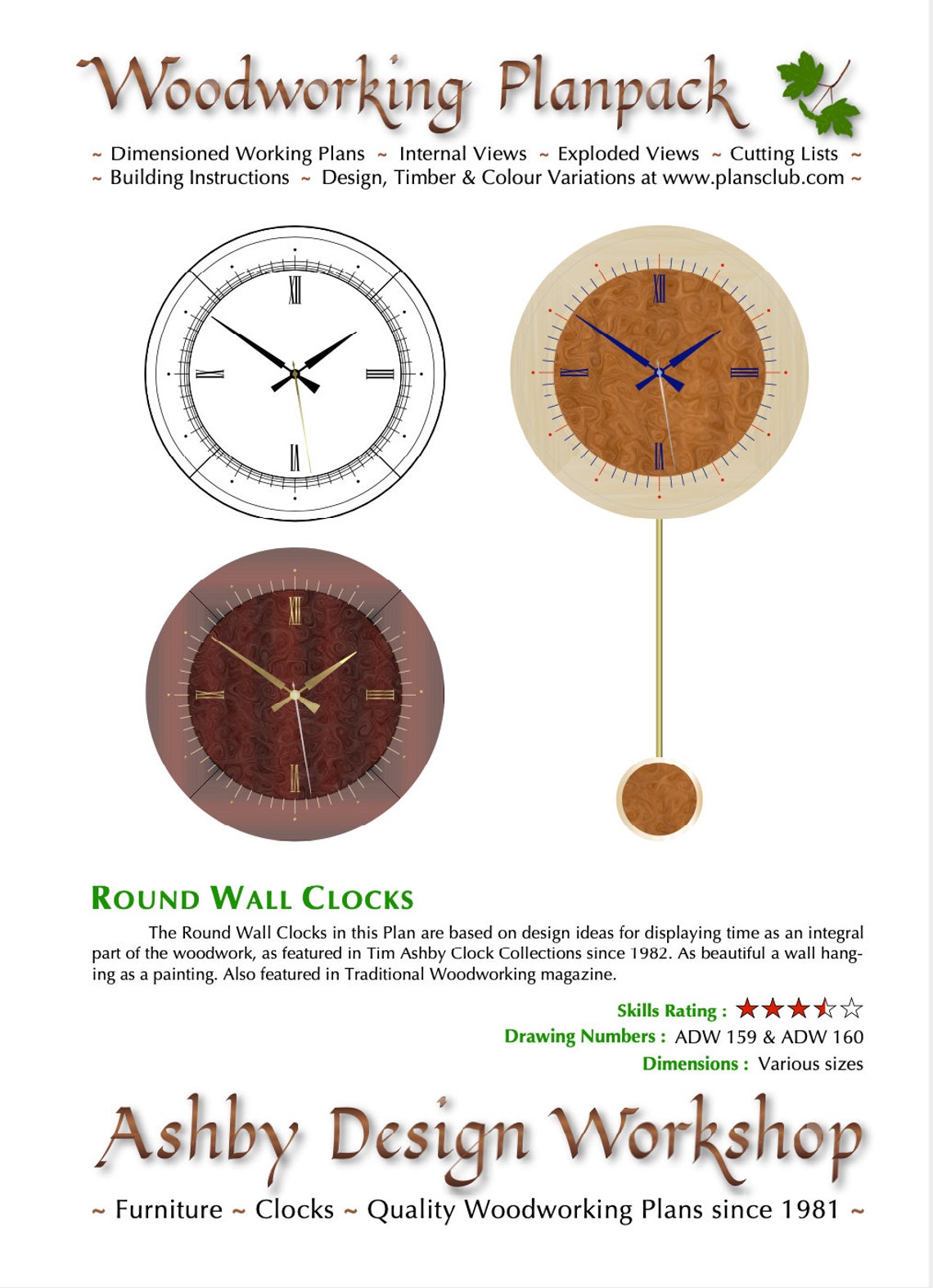 Round Wall Clocks - Clock Plans - Wall Clock Plans - Pendulum Clock ...