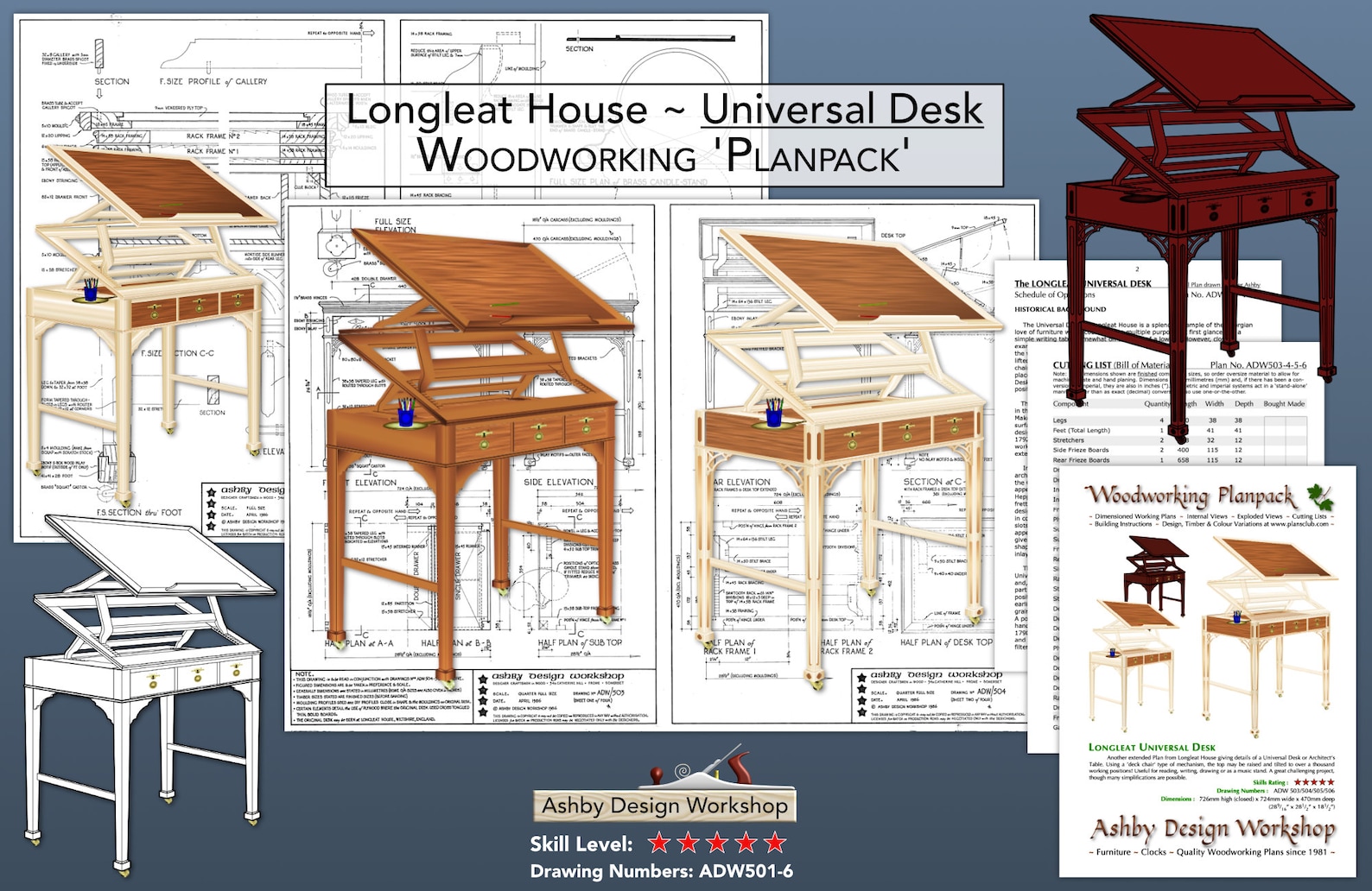 Desk Plans - Longleat House Universal Desk - Architect’s Table - Music ...