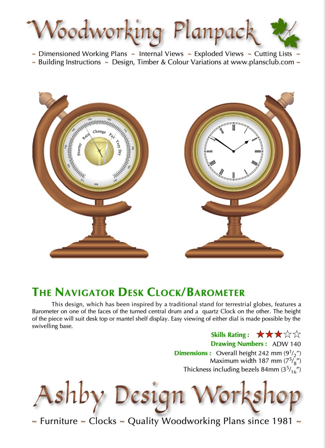 Desk Clock and Barometer Plans - Clock Plans - Barometer Plans ...