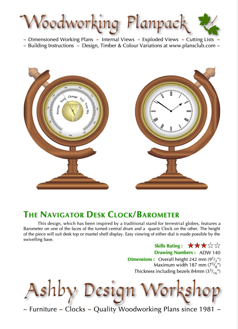 Desk Clock and Barometer Plans - Clock Plans - Barometer Plans ...