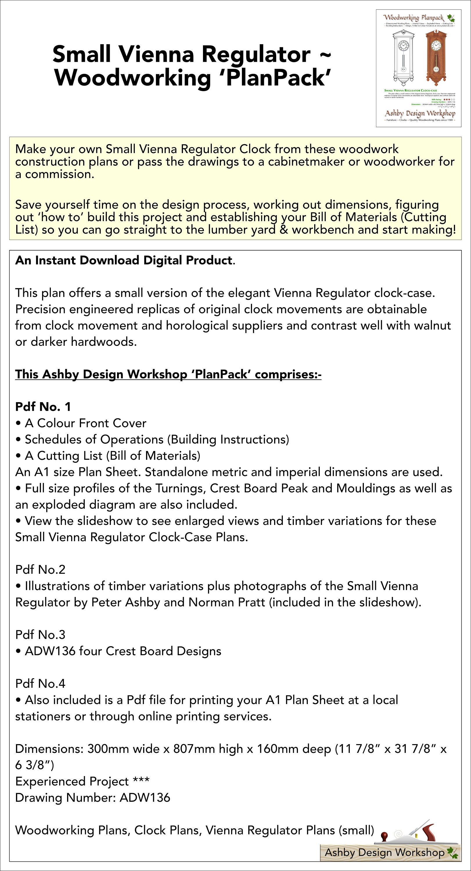 Vienna Regulator Plan (small) - Wall Clock Plan - Woodworking Plan ...