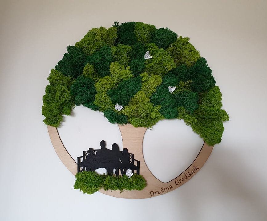 Family Tree Moss With Wooden Detals Tree With Moss Family - Etsy