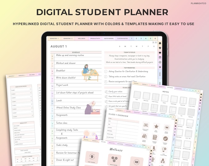 DIGITAL SEMESTER PLANNER | Student Planner, College Agenda, College ...