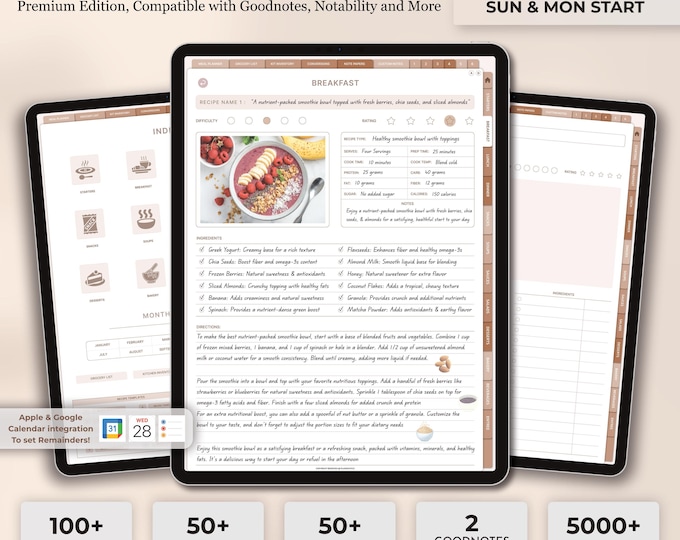 Digital Recipe Book for Goodnotes, Notability, Digital iPad Recipe ...