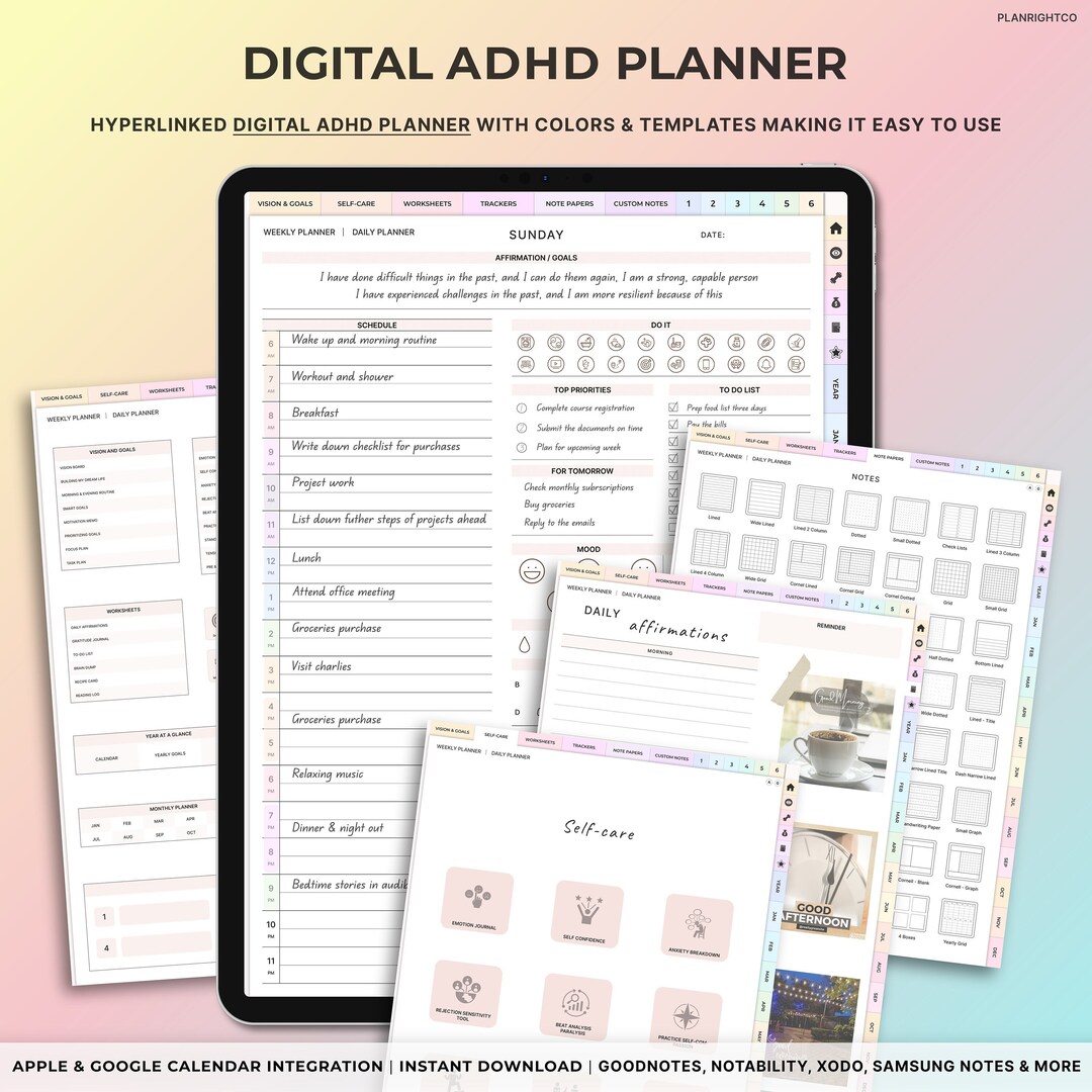 ADHD Digital Planner, Daily and Weekly Planner, Goodnotes & Ipad, Habit ...