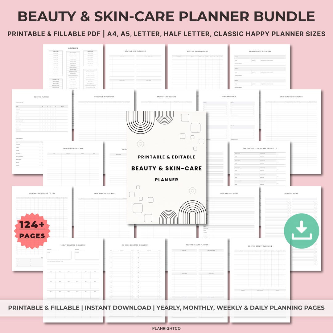 Beauty & Skincare Planner Printable, Glow up Routine Tracker, Makeup ...