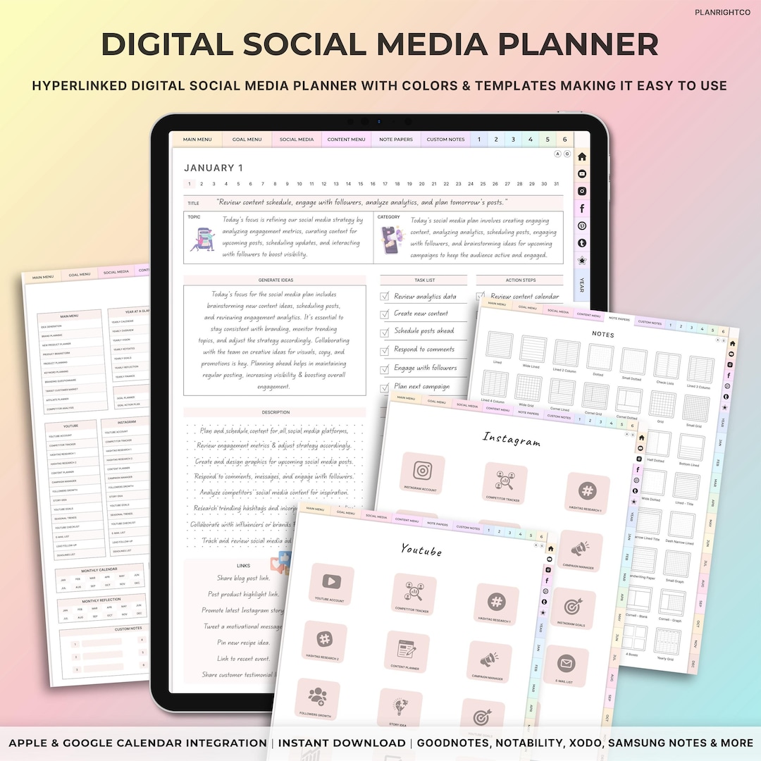 Content Planner, Digital Social Media Planner, iPad Goodnotes ...