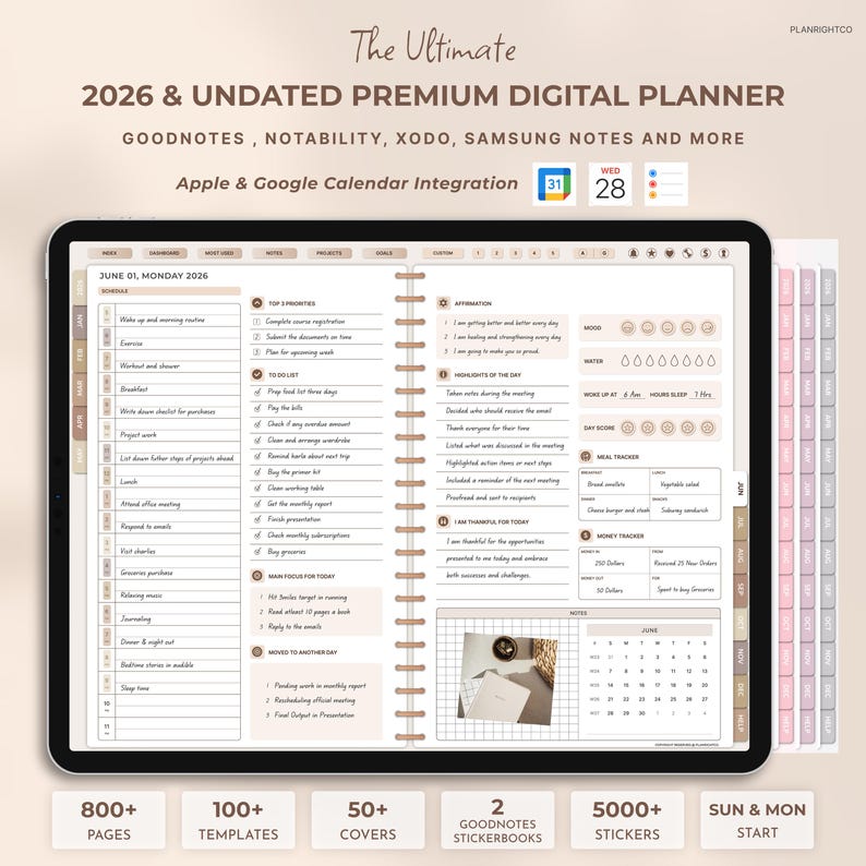 All-in-one Digital Planner 2026 | Undated Daily Weekly Monthly ...