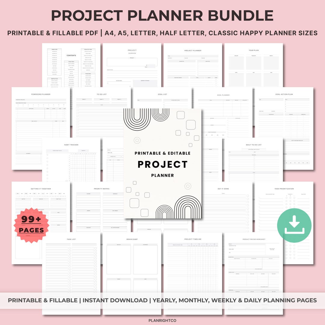 Printable Project Planner Bundle, Project Management Templates, Task ...