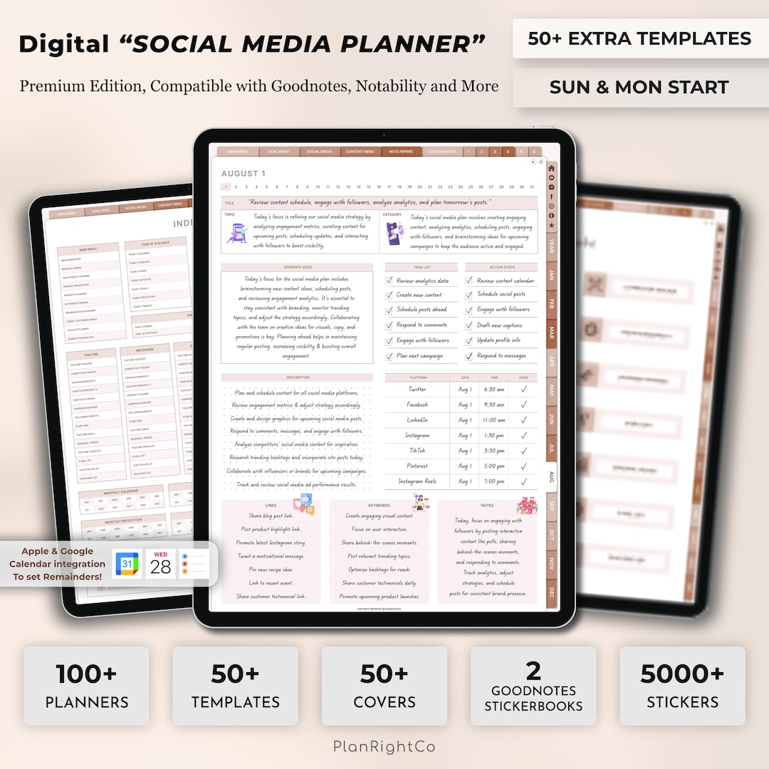 Digital Social Media Planner, Content Planner, iPad Goodnotes ...