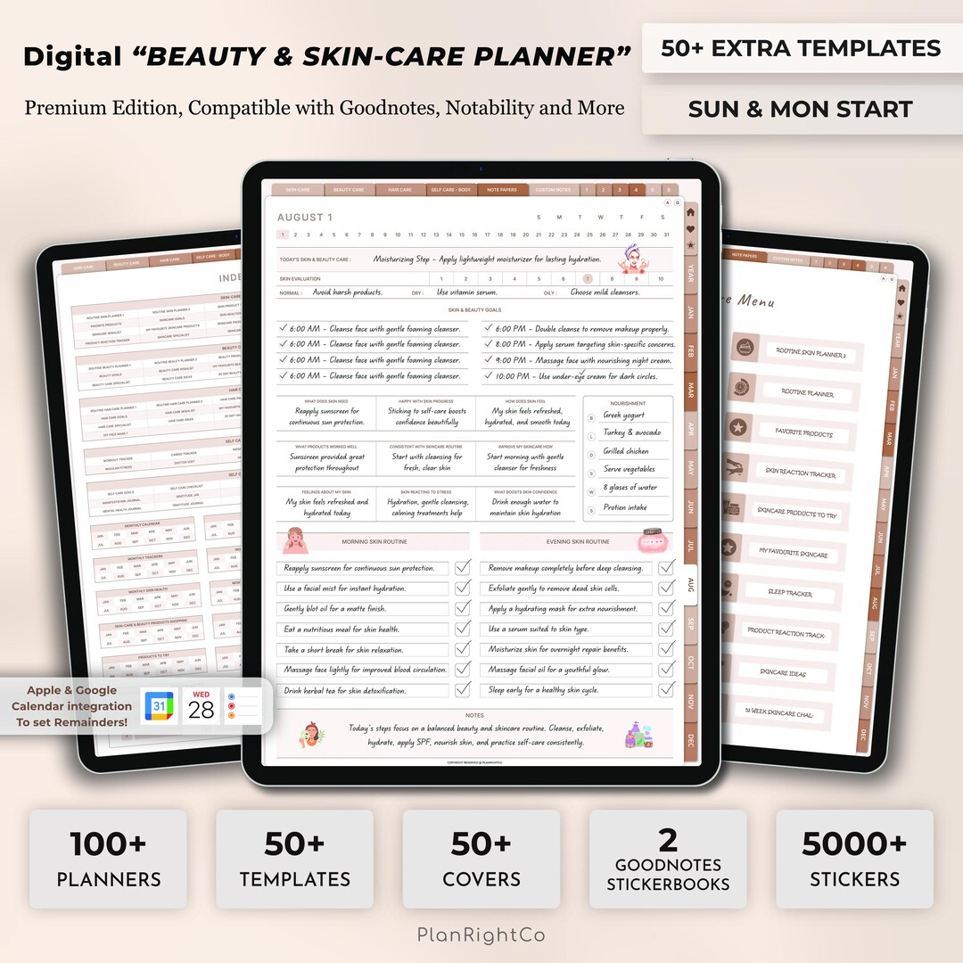 Digital Skincare Planner & Beauty Planner, Skin Care Planner, Glow up ...