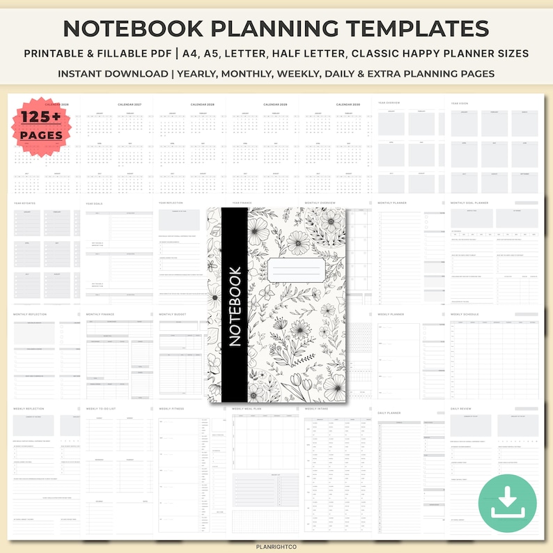 Ultimate Printable Paper Bundle | Lined Dot Grid Graph Notebook Pages ...