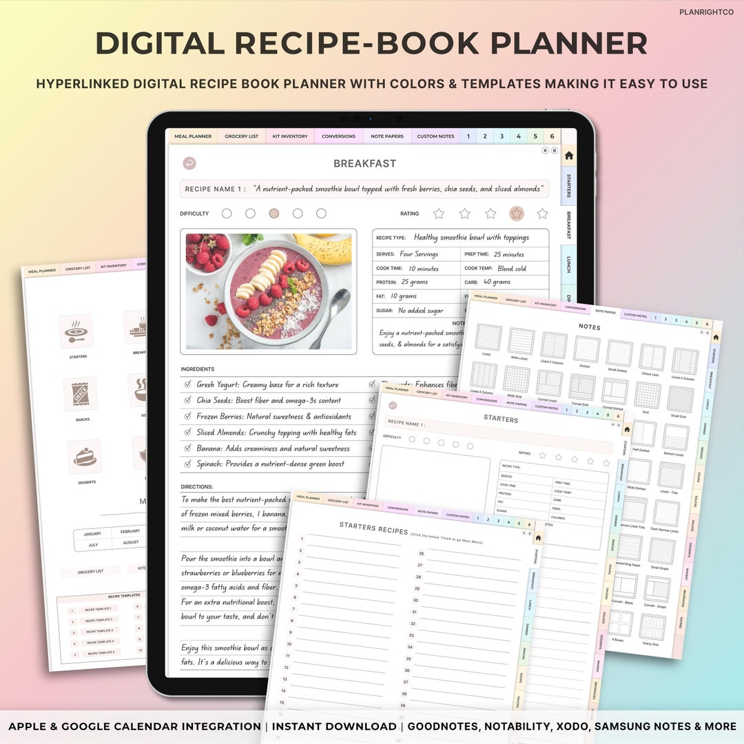 Digital Recipe Book for Goodnotes, Notability, Digital Meal Planner ...