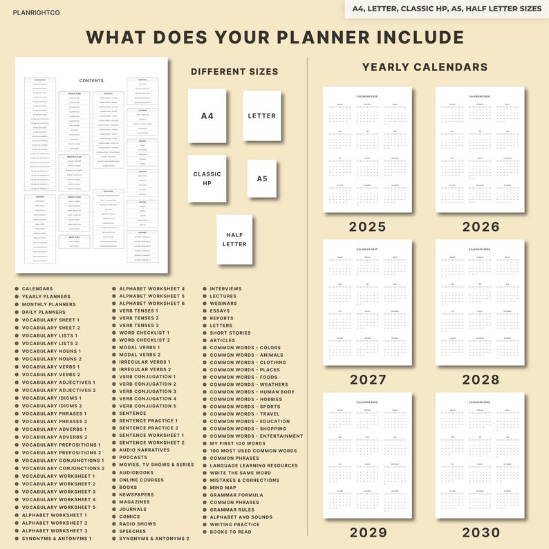 Printable Language Learning Planner Bundle | Undated Vocabulary Grammar ...